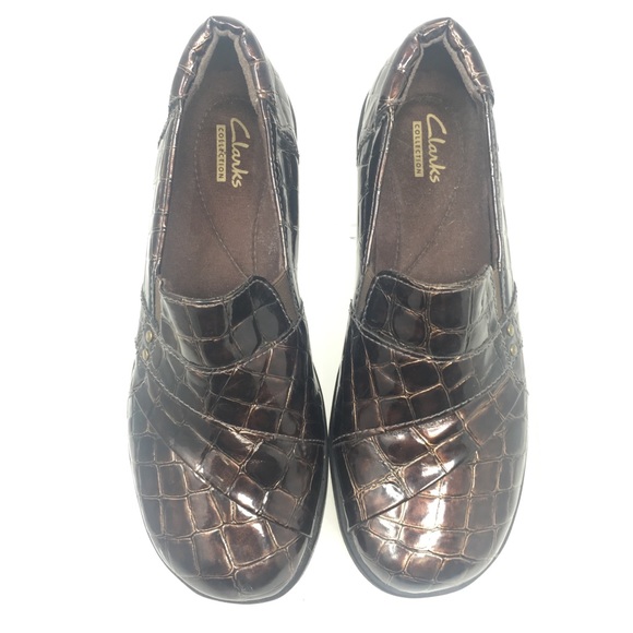 Clarks | Shoes | Clarks Collection Faux Patent Leather Mules | Poshmark